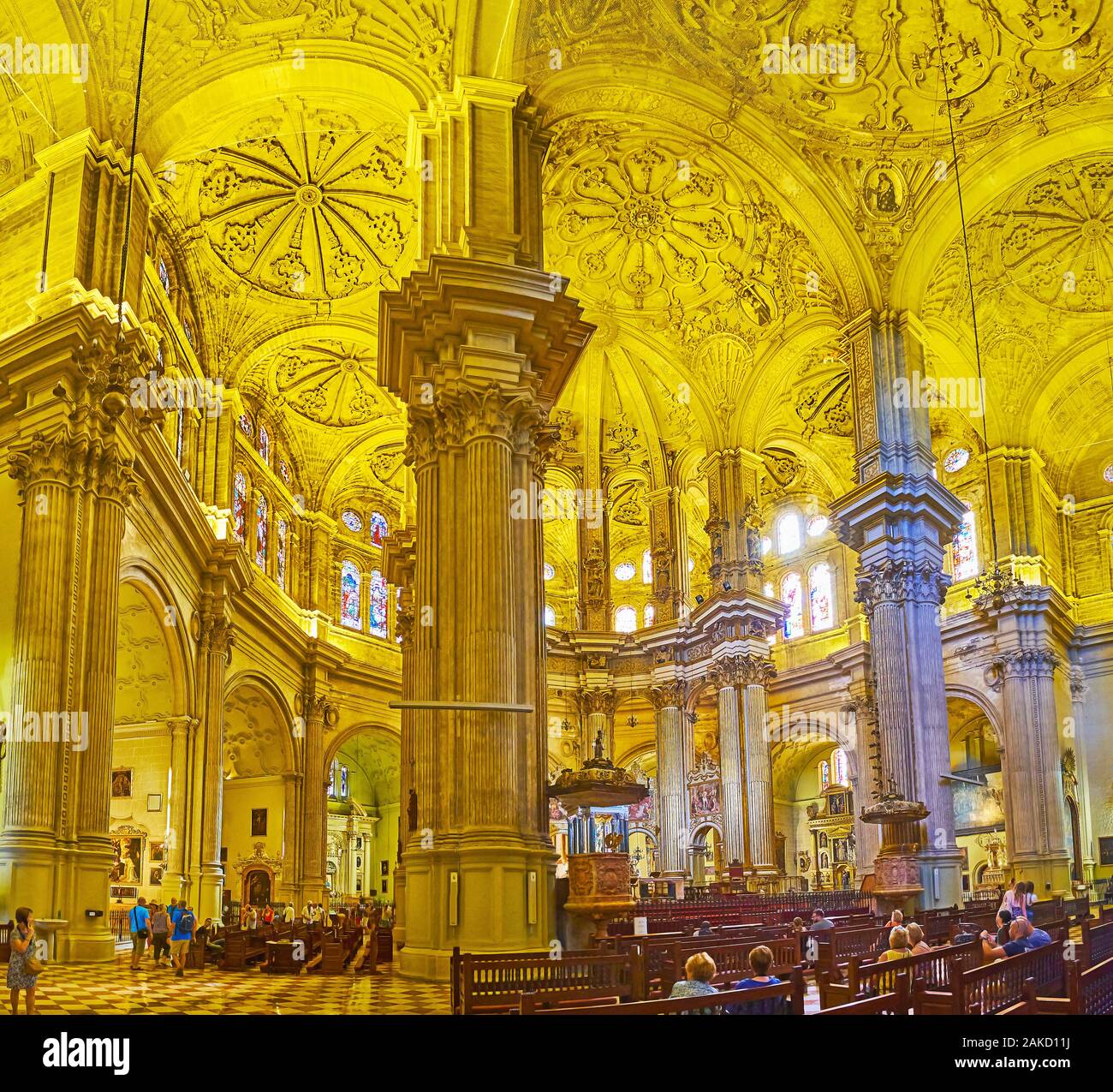 MALAGA, SPAIN - SEPTEMBER 26, 2019: The medieval prayer hall of ...