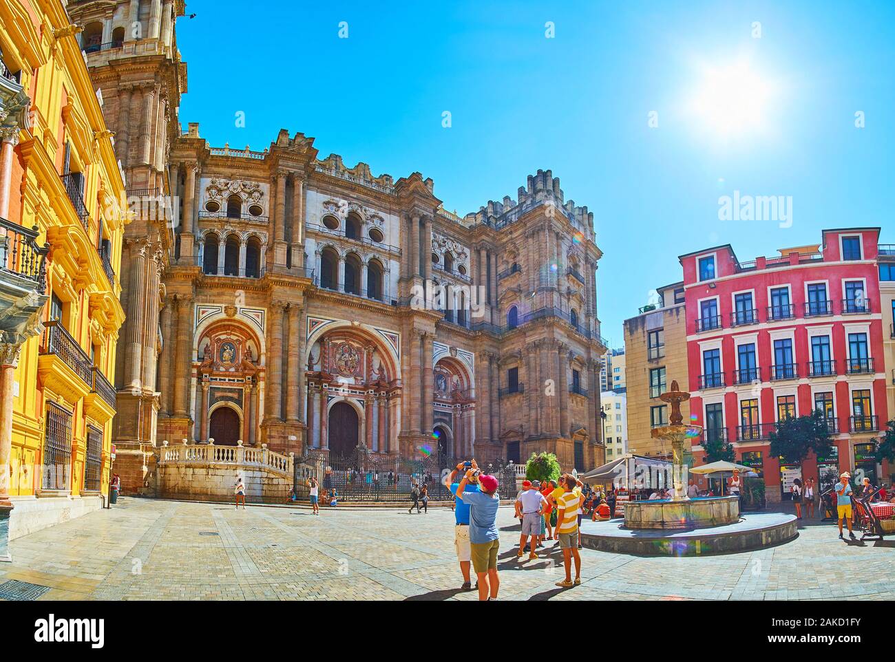 MALAGA, SPAIN - SEPTEMBER 26, 2019: Historical Plaza Obispo square with ...