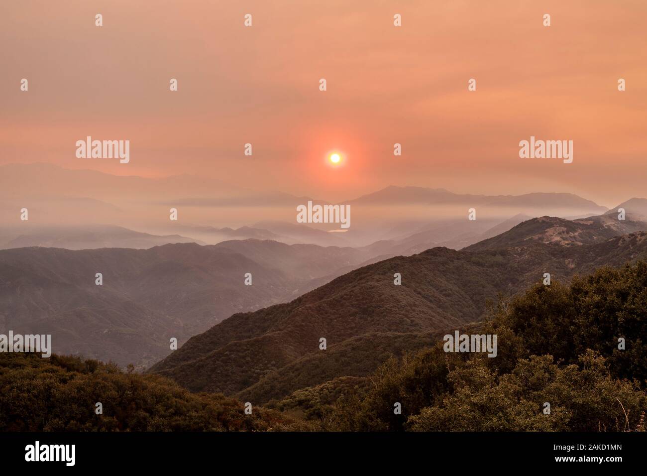 Images of a smoke filled valley from a wildfire near Los Padres ...