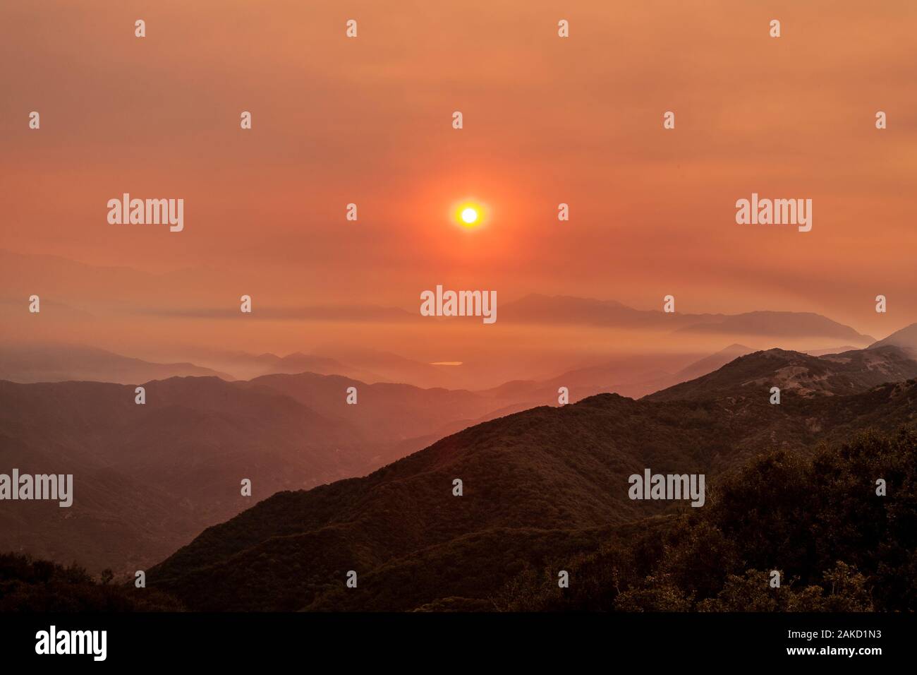 Images of a smoke filled valley from a wildfire near Los Padres ...