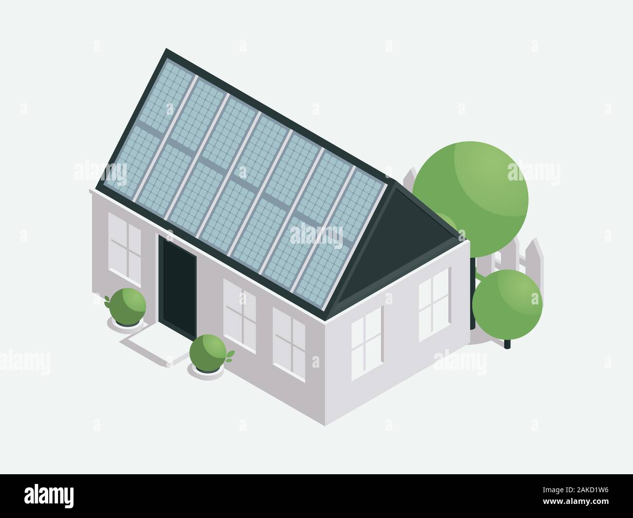 House with solar batteries isometric illustration. Modern sustainable ...