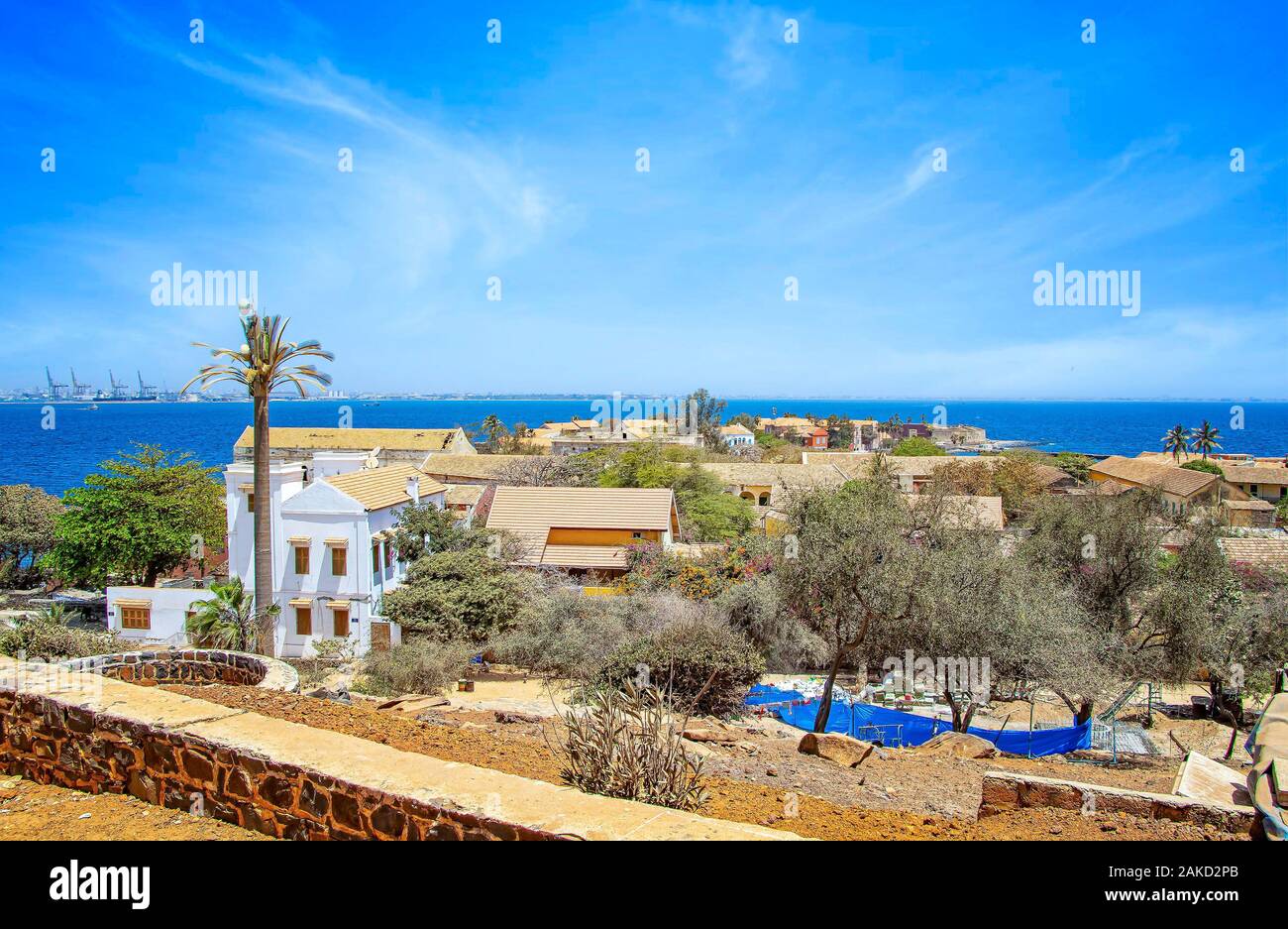 View to historic city at the island in Africa. It is small Goree island ...