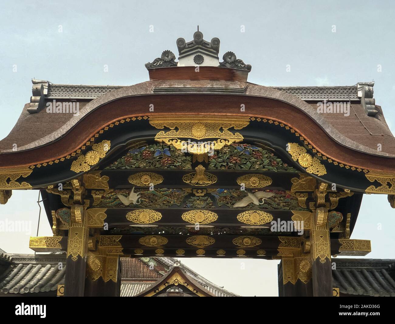 KYOTO, JAPAN - APRIL, 16, 2018: looking towards the noji castle karamon ...