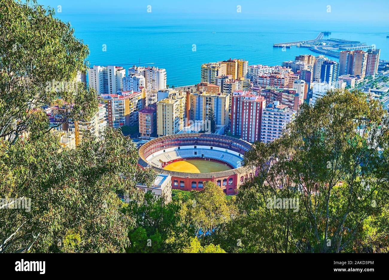 The top view on Mediterranean coast of Malaga, modern neighborhoods ...