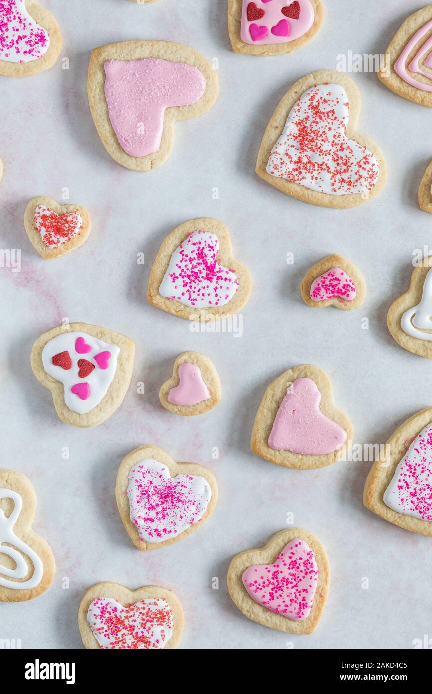 Flat lay of heart shaped cookies Stock Photo - Alamy