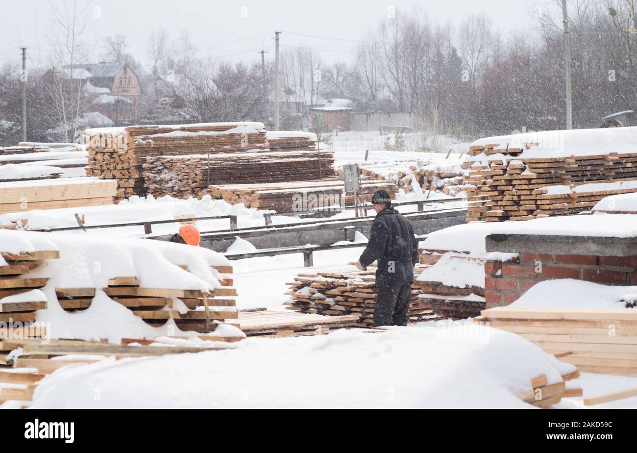 Sawmill. Process of machining logs in equipment sawmill machine saw ...