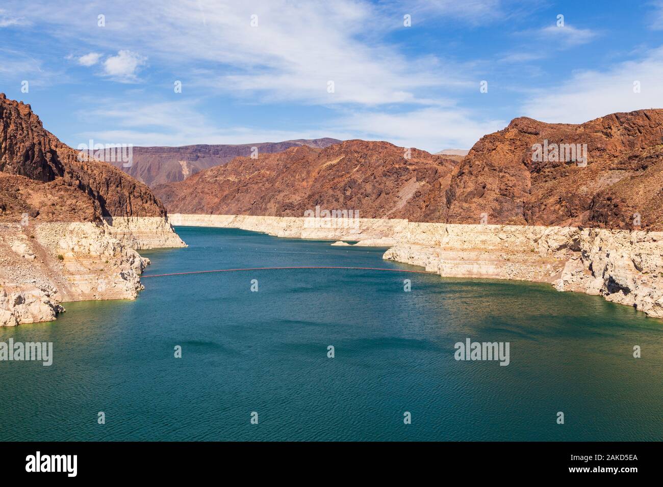 View of the Colorado River below Hoover Dam. High canyon rocks, Nevada ...