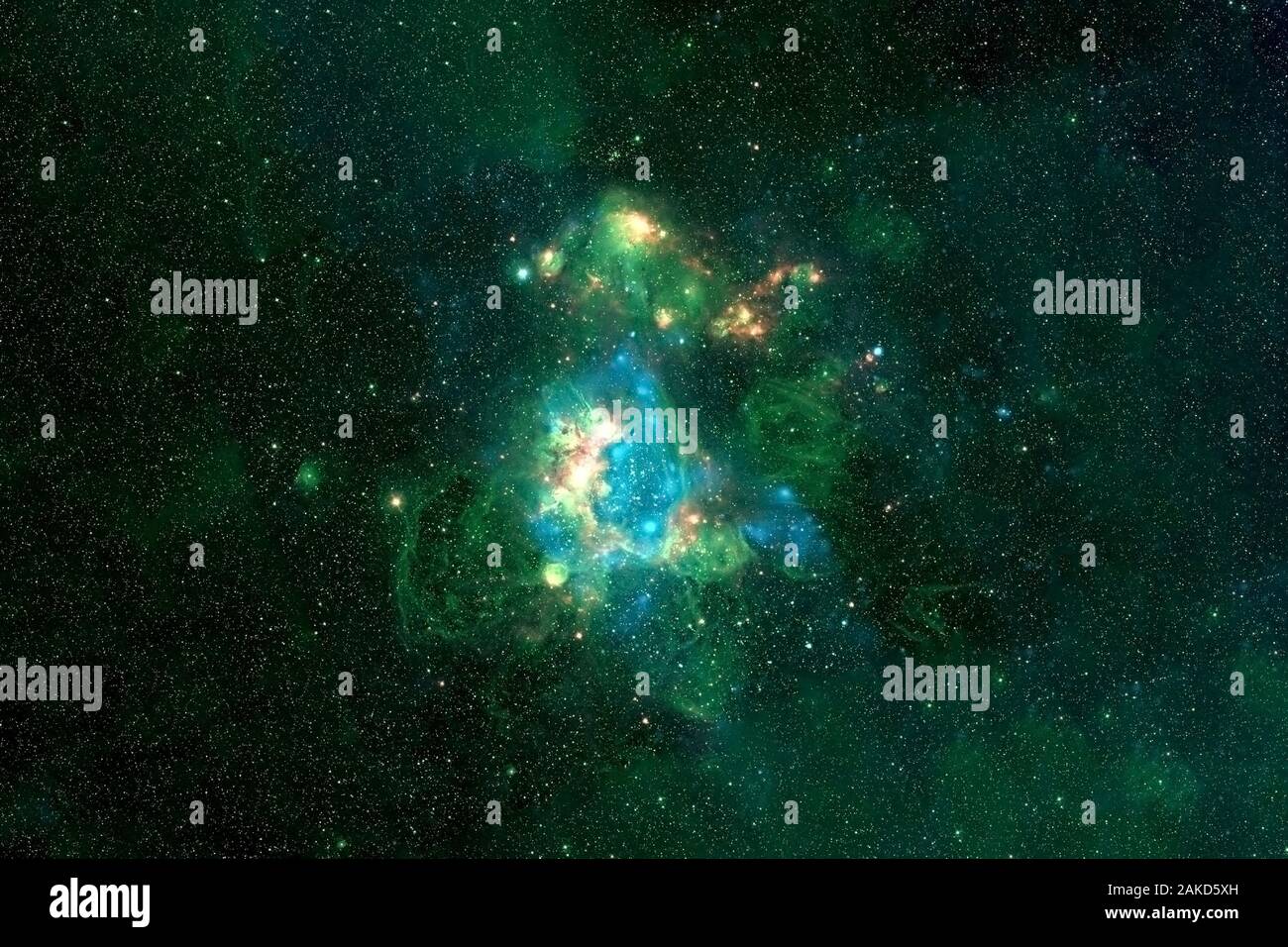 Green nebula with a bright cloud and stars. Elements of this image were ...