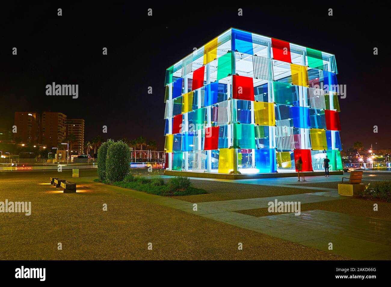MALAGA, SPAIN - SEPTEMBER 26, 2019: The colorful glass cube of Centre ...