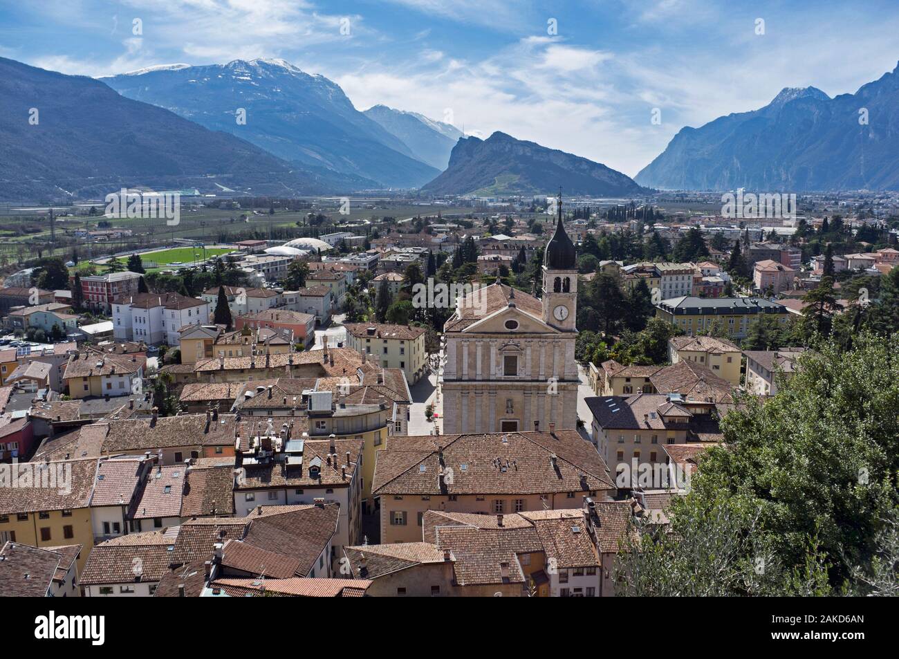 panoramic view from above of the castle of the city of Arco, Garda Lake ...