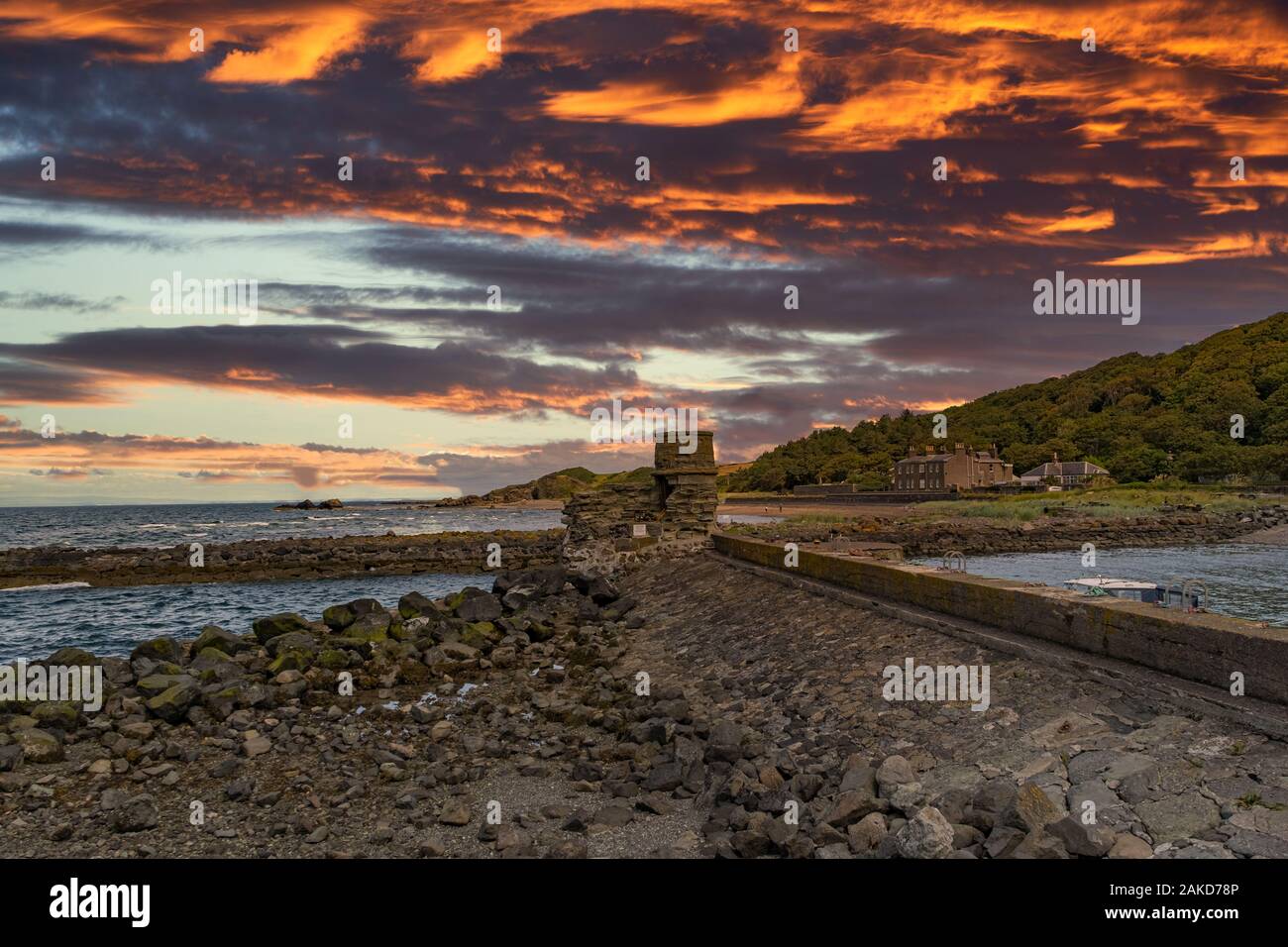 Dunure Rugged sea defences on the ancient harbour on South Ayrshires ...