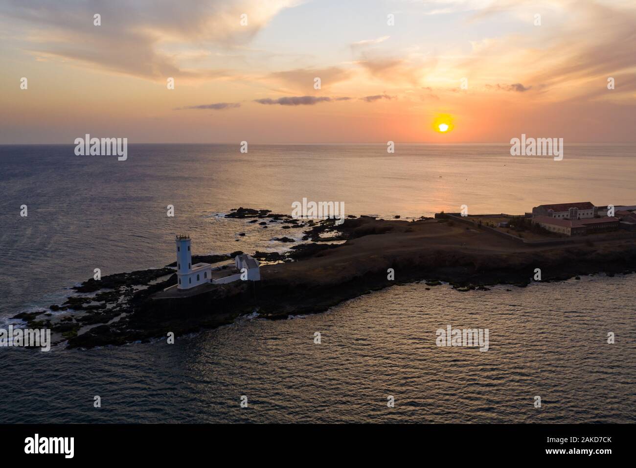 Aerial view of Praia Dona De Maria Pia lighthouse in Santiago - Capital ...