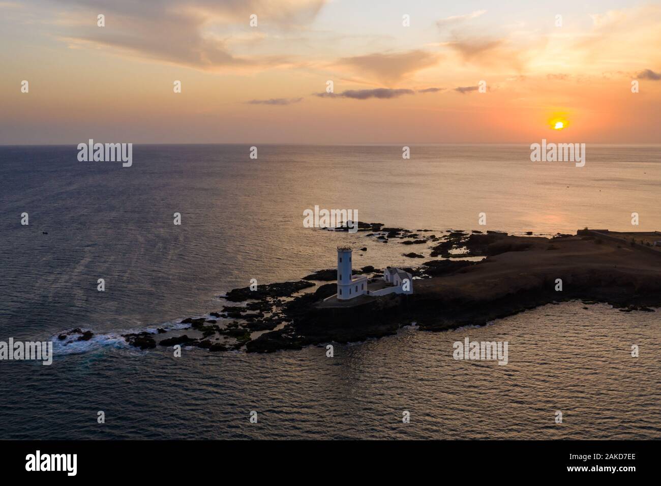 Aerial view of Praia Dona De Maria Pia lighthouse in Santiago - Capital ...