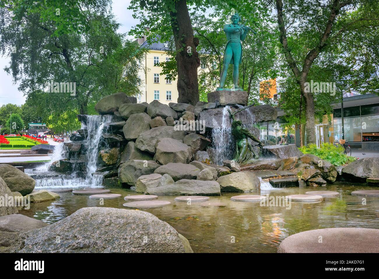Fountain with sculpture of Ole Bull ( violinist, composer ) in city ...