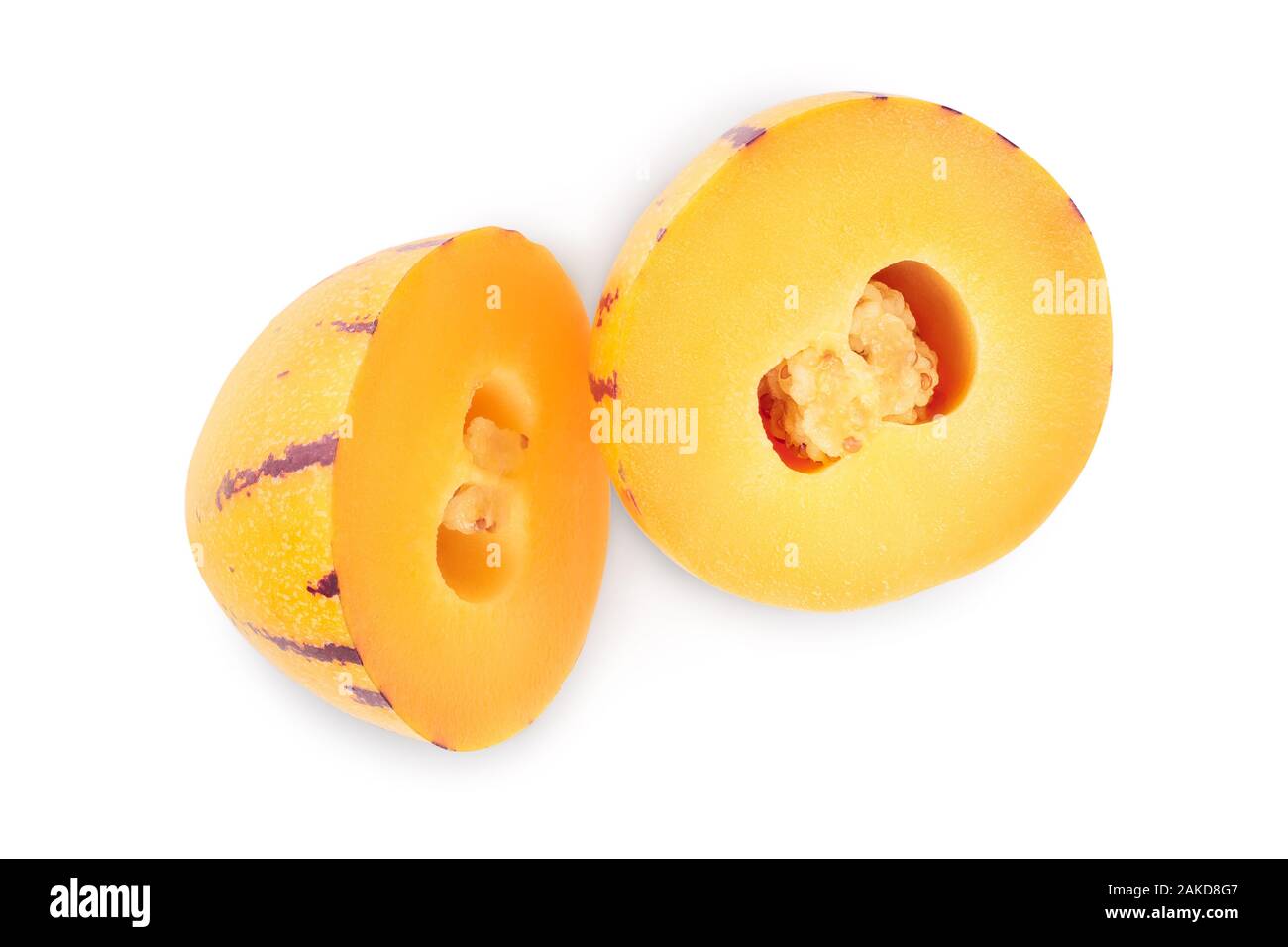 Fresh Pepino fruit isolated on white background. Top view, flat lay ...