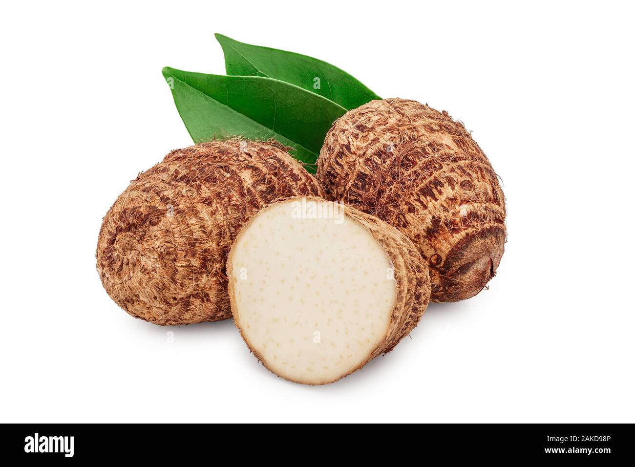 fresh taro root with half and leaf isolated on white background Stock ...