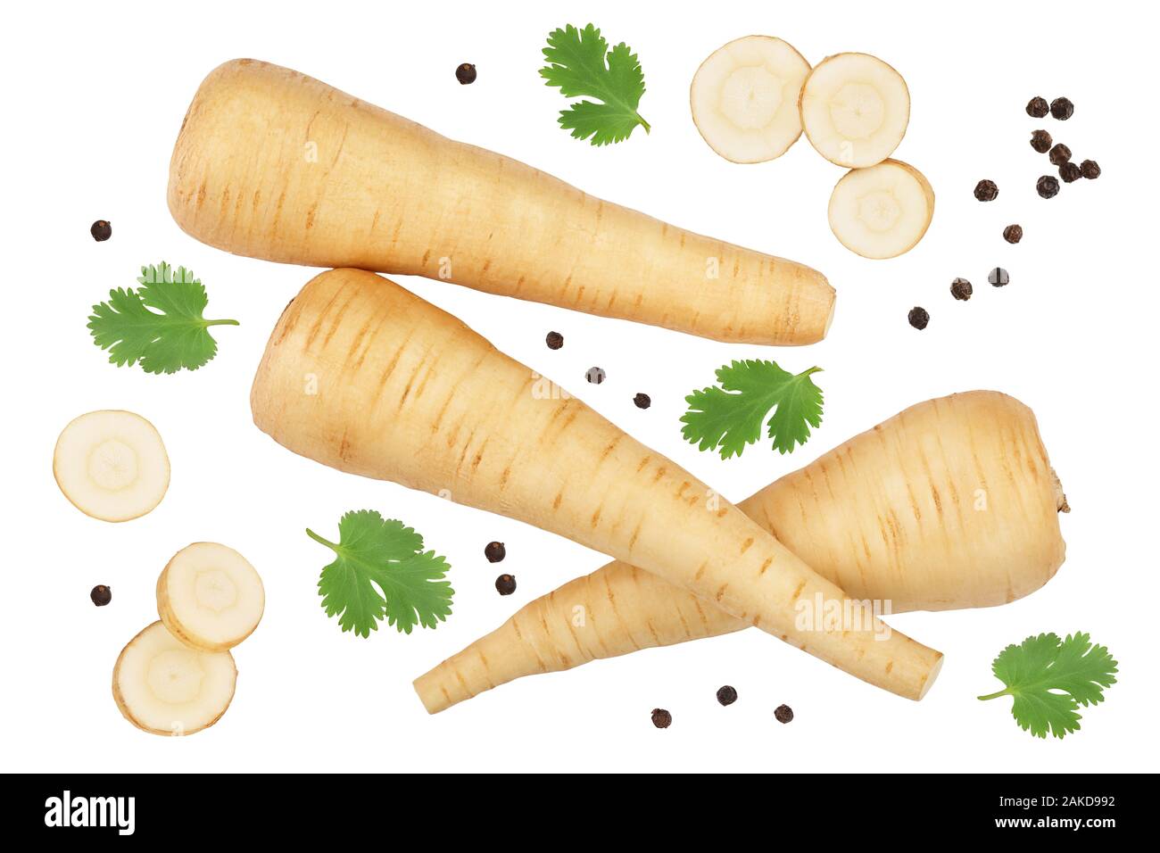 Parsnip root isolated on white background with clipping path. Top view ...
