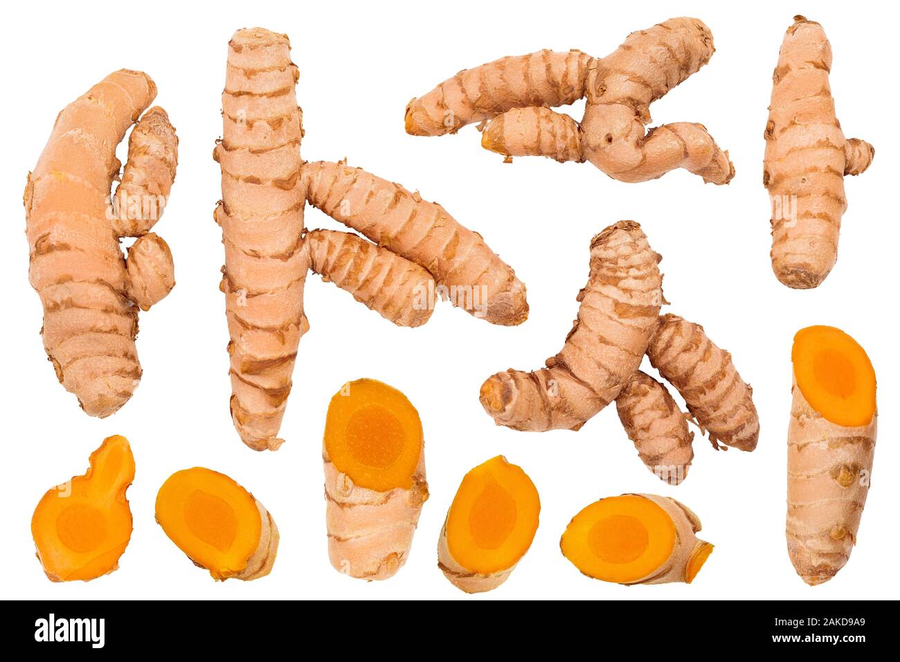 turmeric root isolated on white background. Top view. Flat lay Stock ...