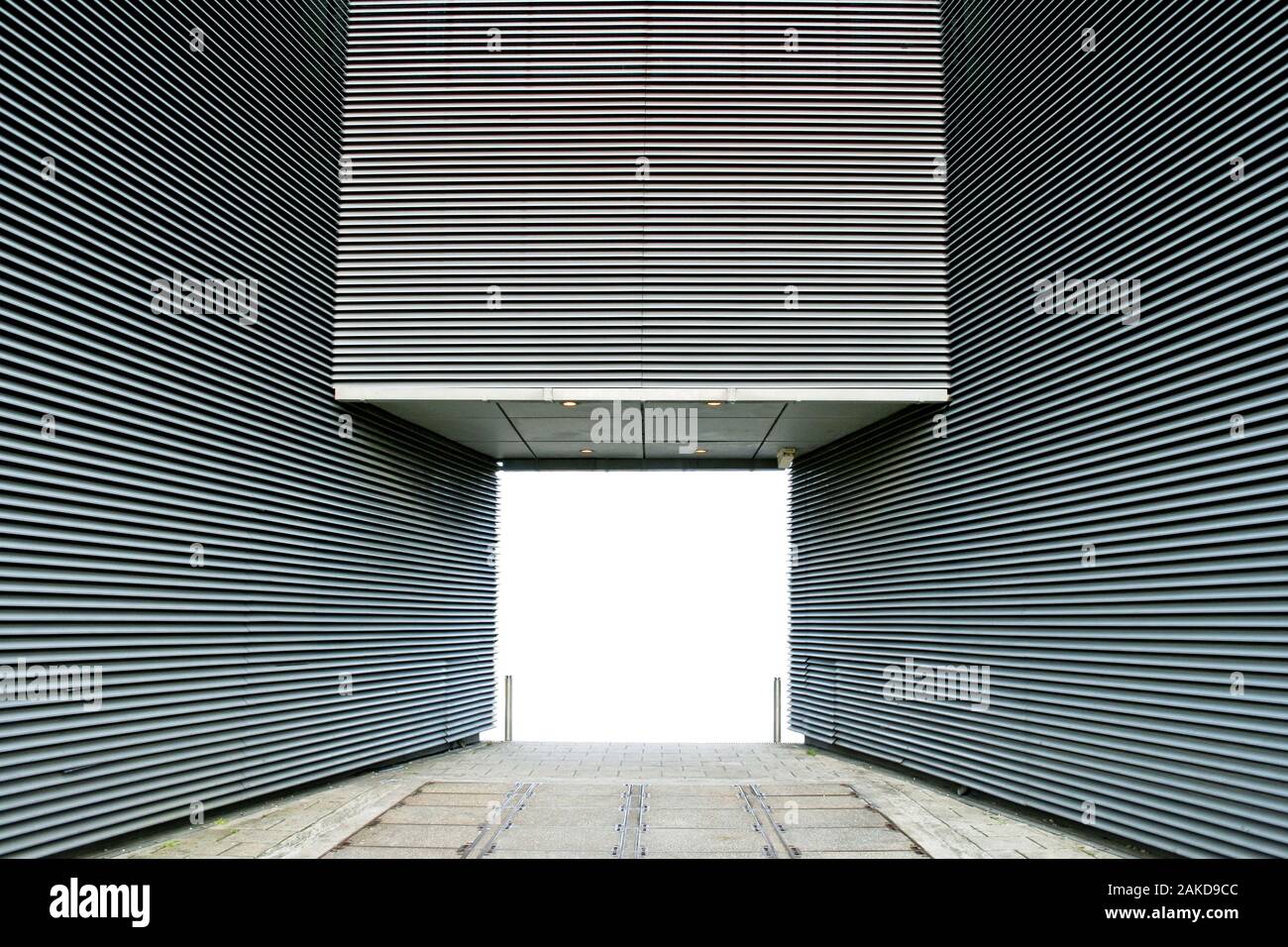 Modern metal architectural structure with perspective entrance Stock ...