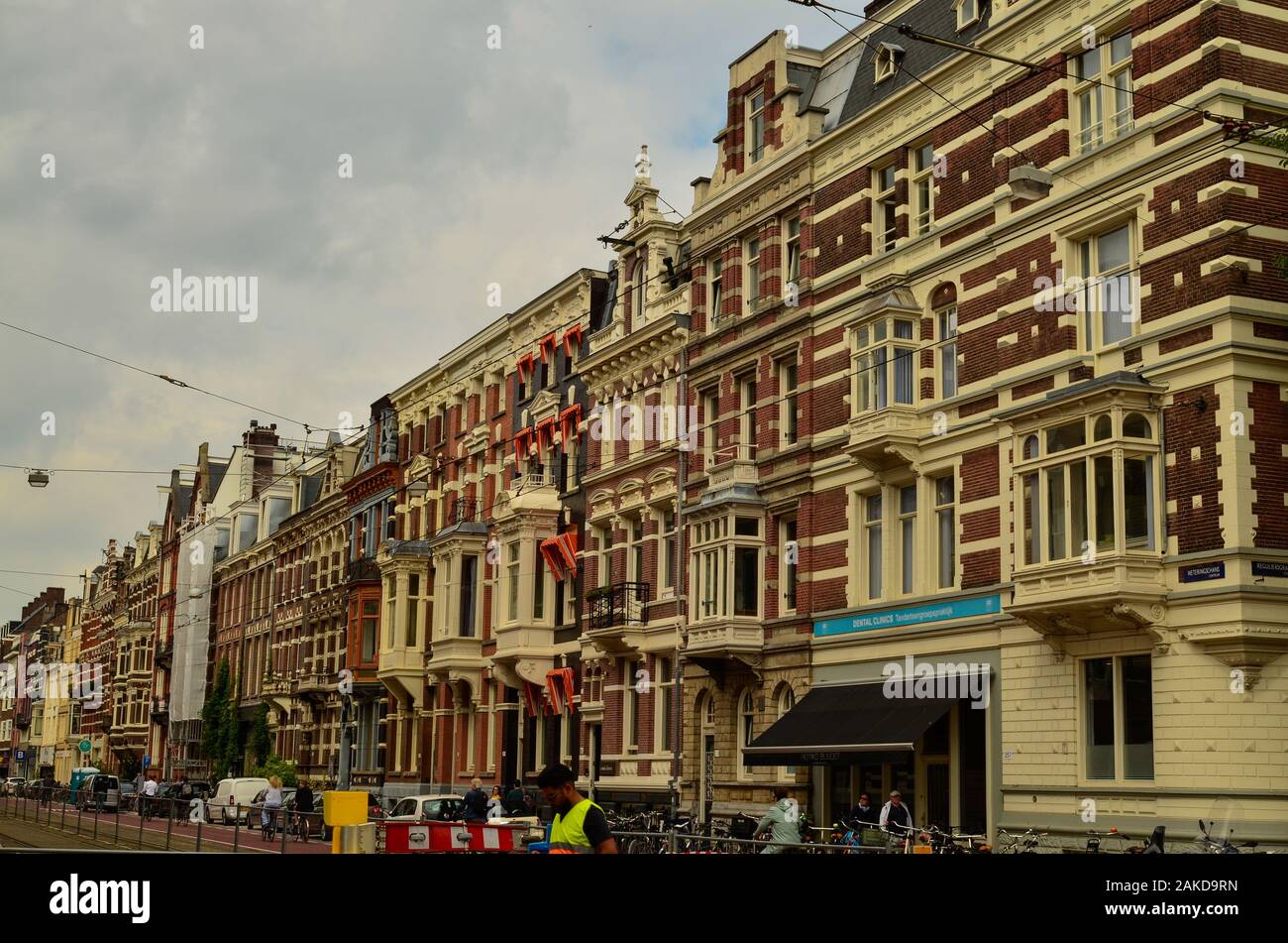 Amsterdam, the Netherlands, August 2019. Typical street in the historic ...