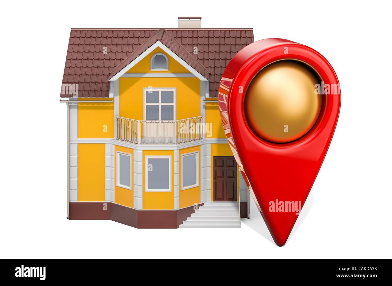 Map pointer with house, 3D rendering isolated on white background Stock ...