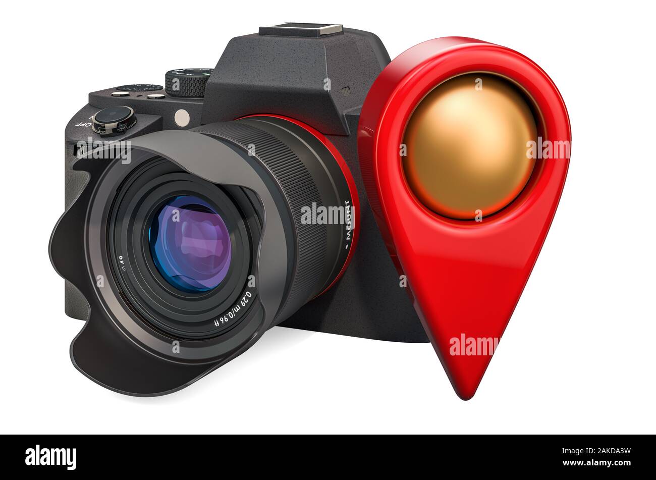 Map pointer with digital camera, 3D rendering isolated on white ...