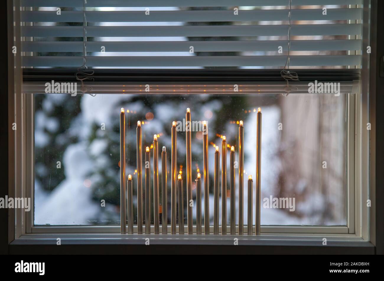 Christmas lamp on the window sill Stock Photo - Alamy