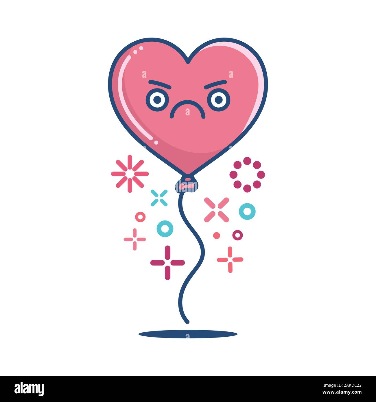 kawaii valentine angry heart balloon illustration isolated on white ...