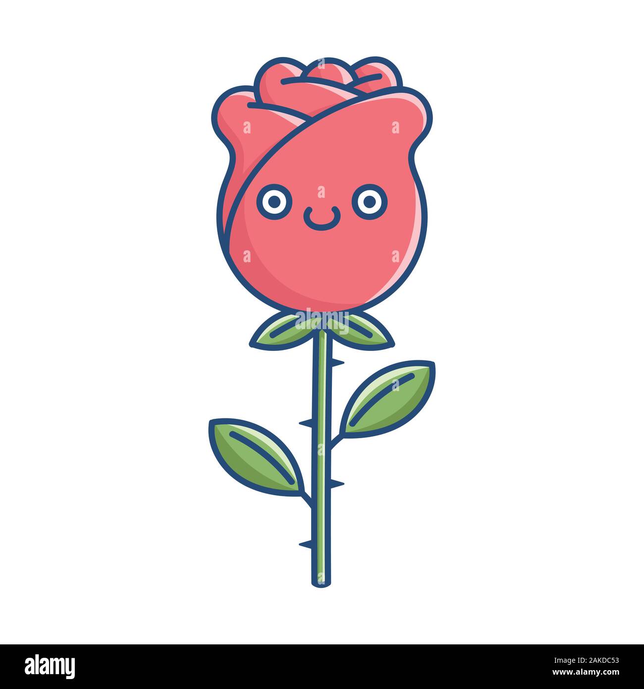 kawaii smiling rose flower illustration isolated on white Stock Vector ...