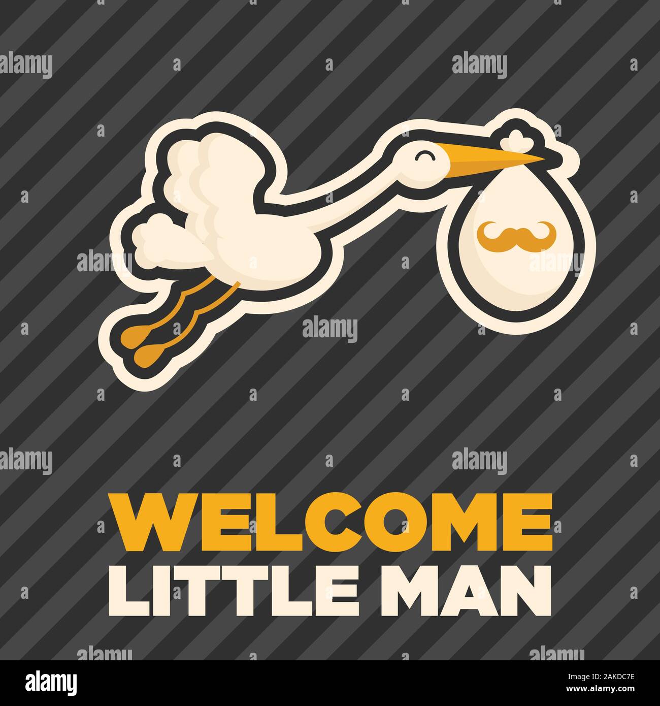 stork baby boy shower greeting card with striped background Stock ...