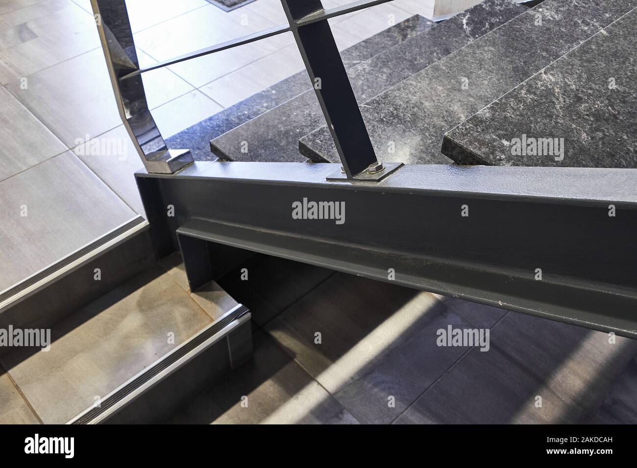 Close-up and details of railing and stairs of a modern building ...