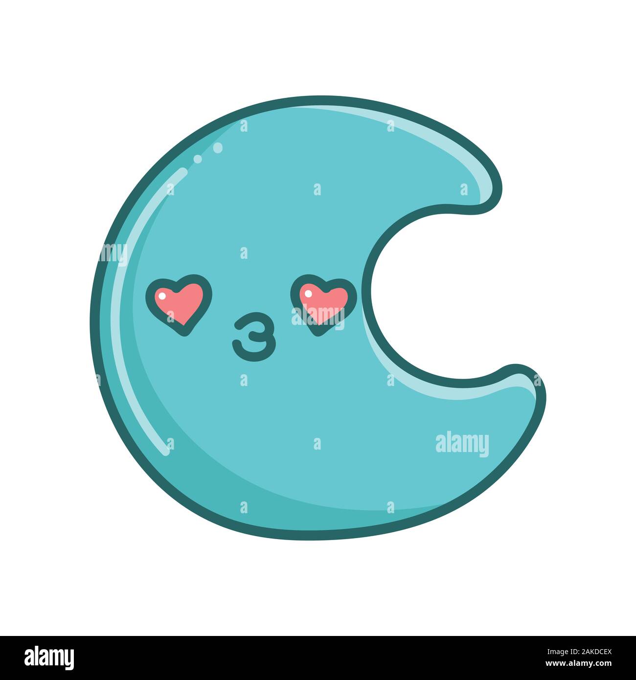 kawaii blue moon emoticon cartoon illustration isolated on white Stock ...