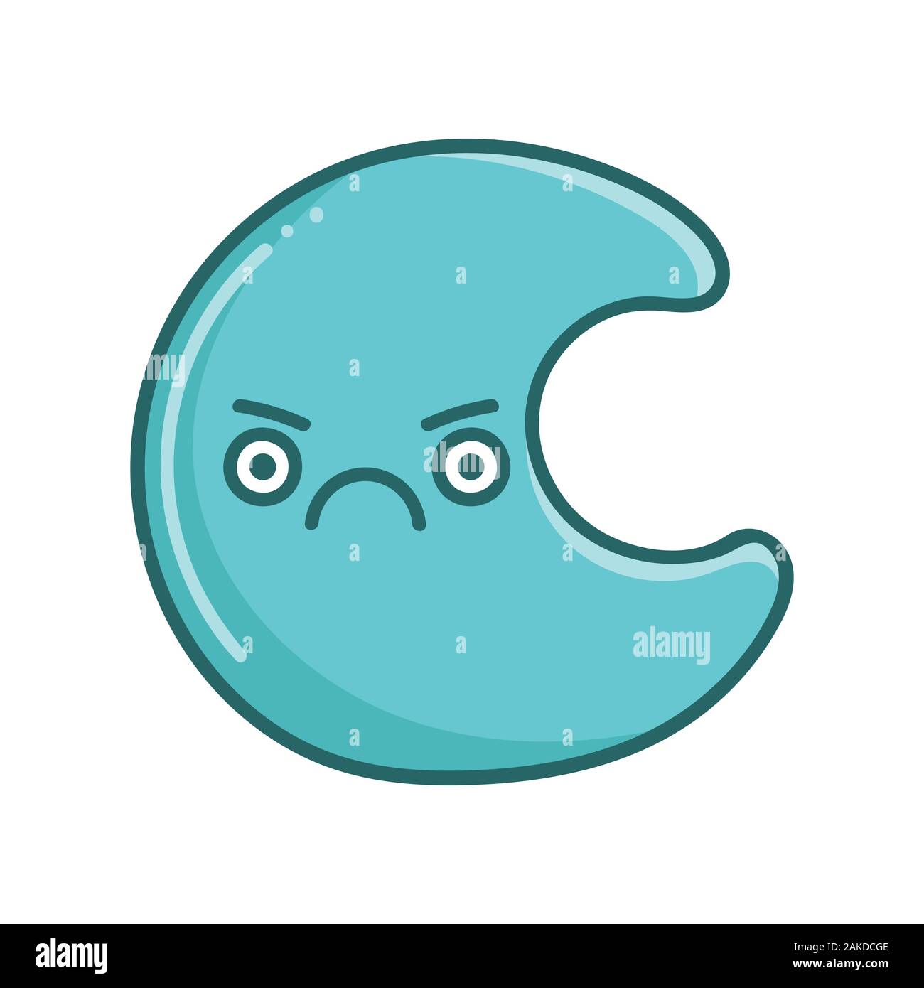 kawaii angry blue moon emoticon cartoon illustration isolated on white ...