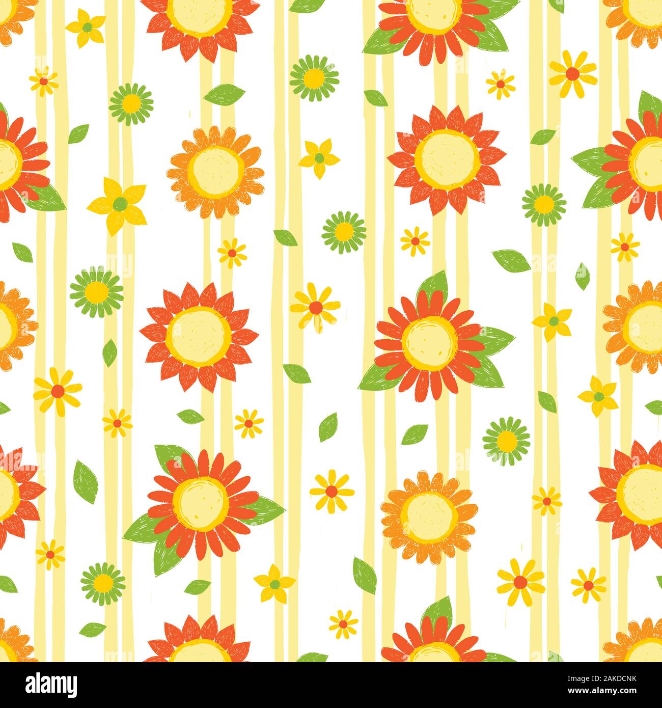 Vector white textured sunflowers pen sketch repeat pattern with light ...