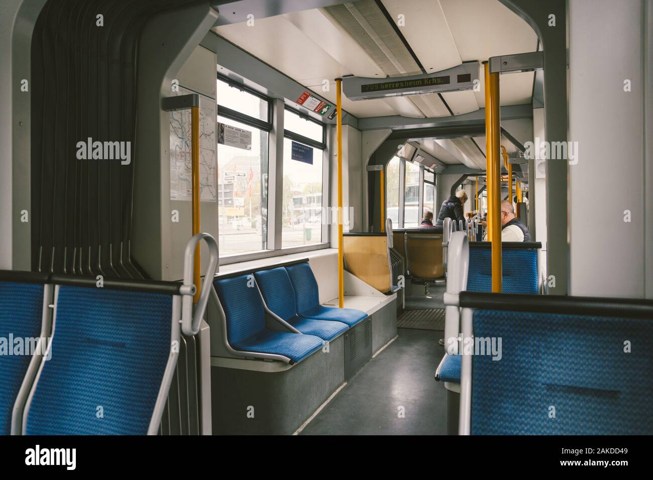 high-speed tram on the city street. Modern Tram In Dusseldorf, Germany ...