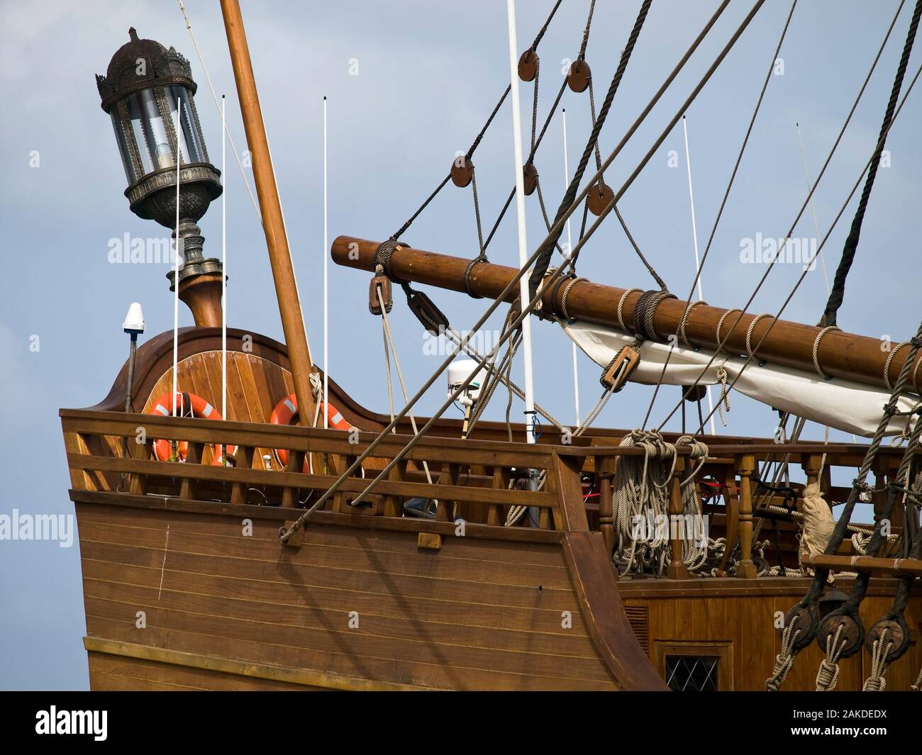 Detail from a 17th Century Spanish Armada galleon berthed at the Grand ...