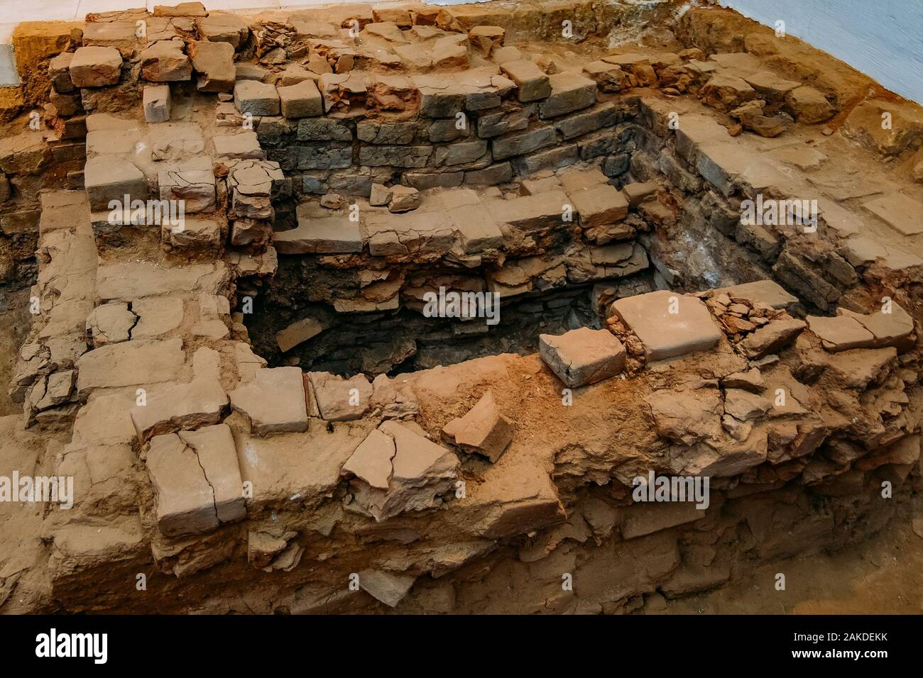 Archaeological excavations. Remnants of ruined ancient buildings Stock ...
