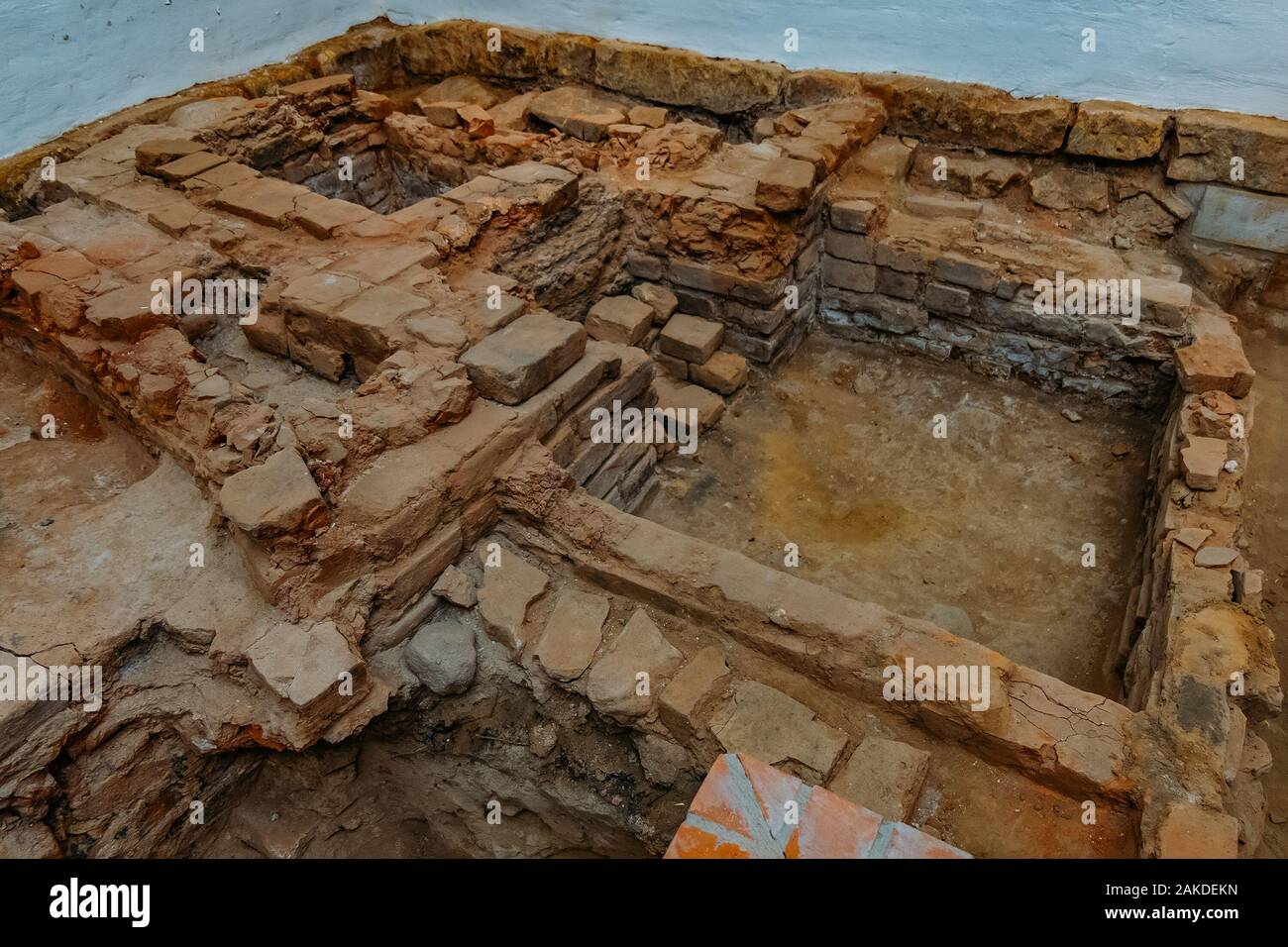 Archaeological excavations. Remnants of ruined ancient buildings Stock ...