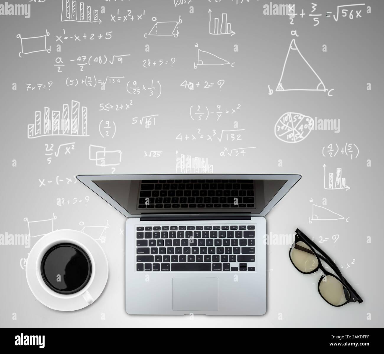 Top view of modern working business office desk - notebook or laptop ...