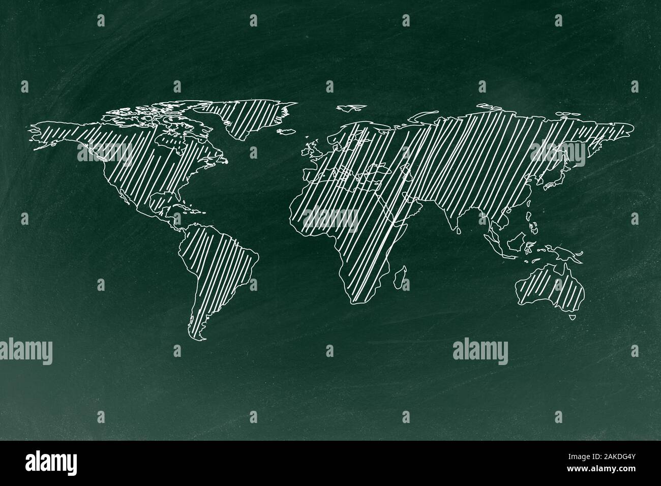 World map drawing on chalkboard texture background, blackboard sketch ...