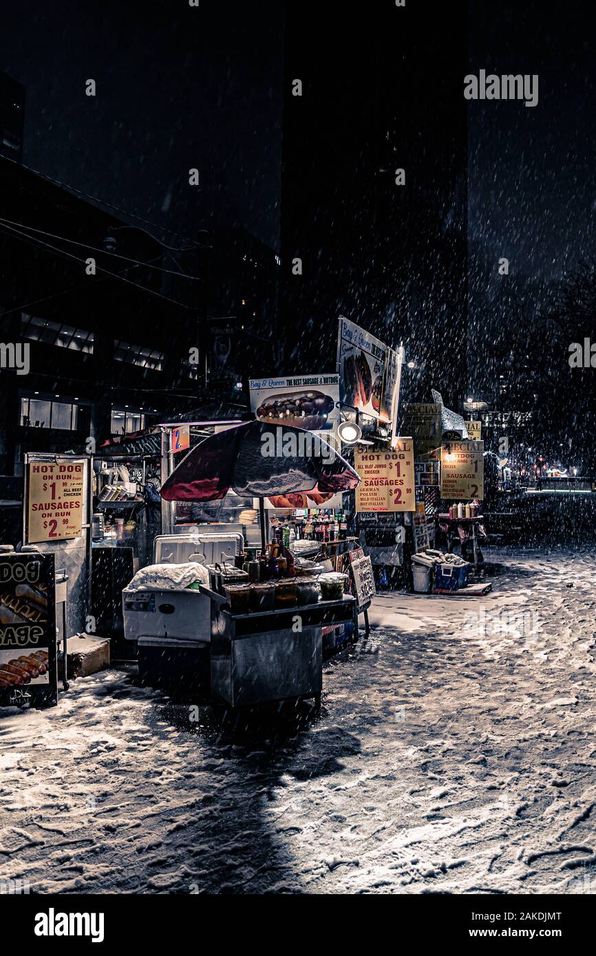 A hotdog stand in heavy snow in downtown toronto Stock Photo - Alamy