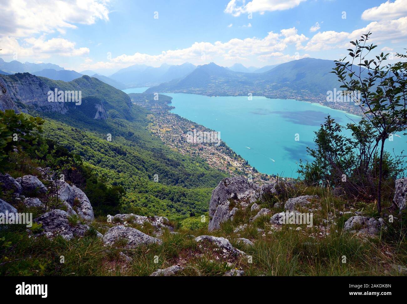 A panoramic view on the Lake Annecy from mont Veyrier to mont Baron ...