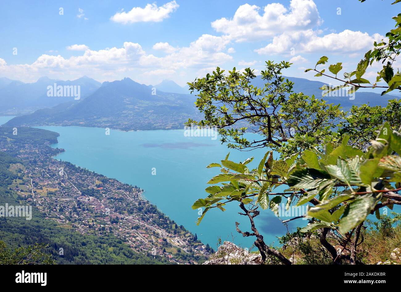 A panoramic view on the Lake Annecy from mont Veyrier to mont Baron ...