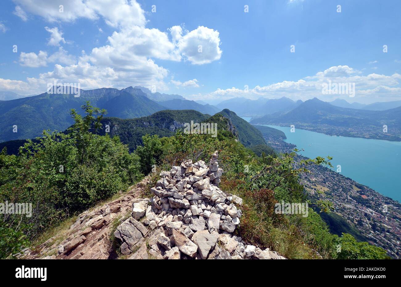 A panoramic view on the Lake Annecy from mont Veyrier to mont Baron ...
