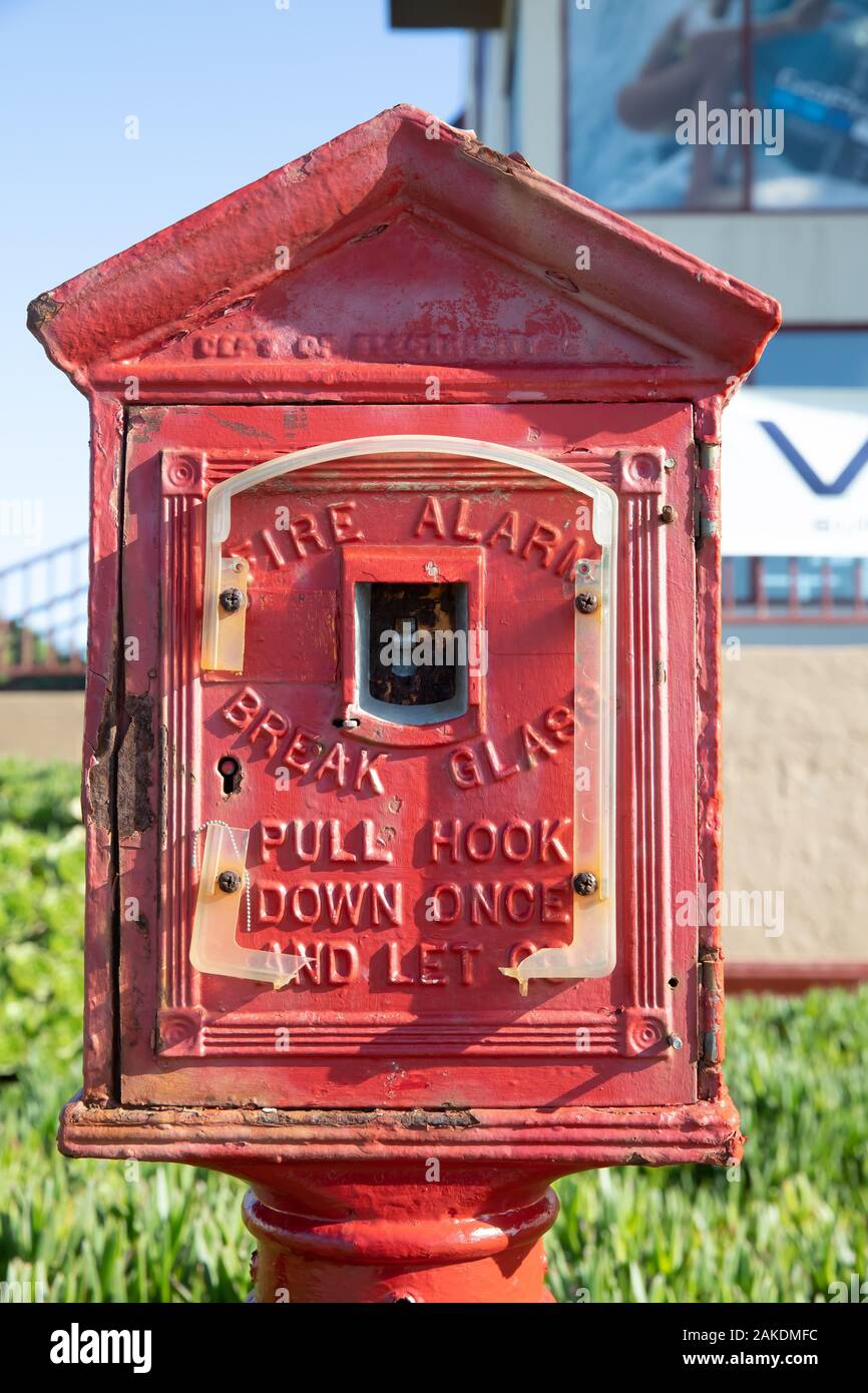 Red Fire Alarm box at Ocean Beach in California, USA Stock Photo - Alamy