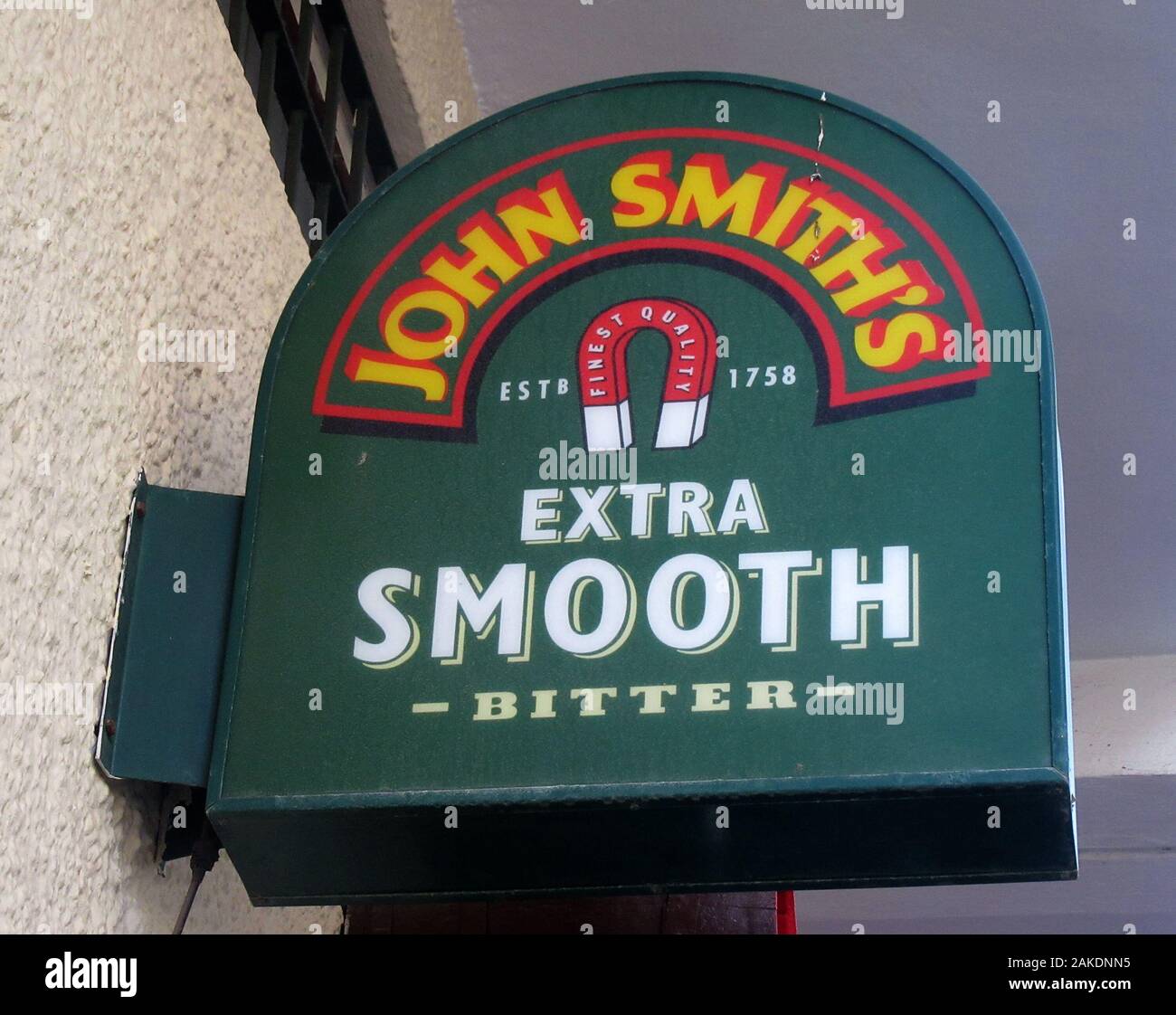 John Smiths Extra Smooth Bitter Beer sign seen outside a bar in Costa ...
