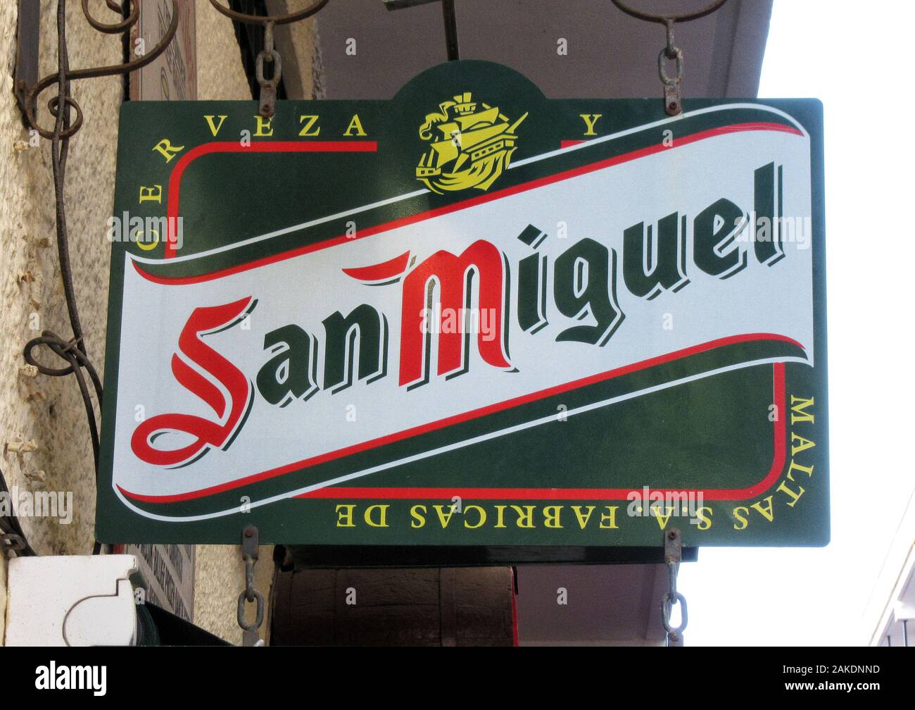 San Miguel beer sign seen outside a bar in Costa del Sol Stock Photo ...