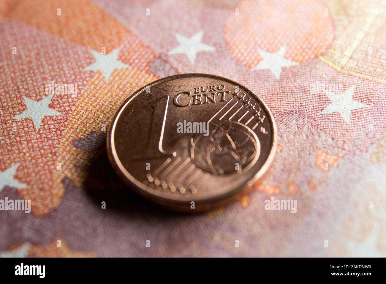 In this photo illustration a one euro cent coin seen displayed Stock ...