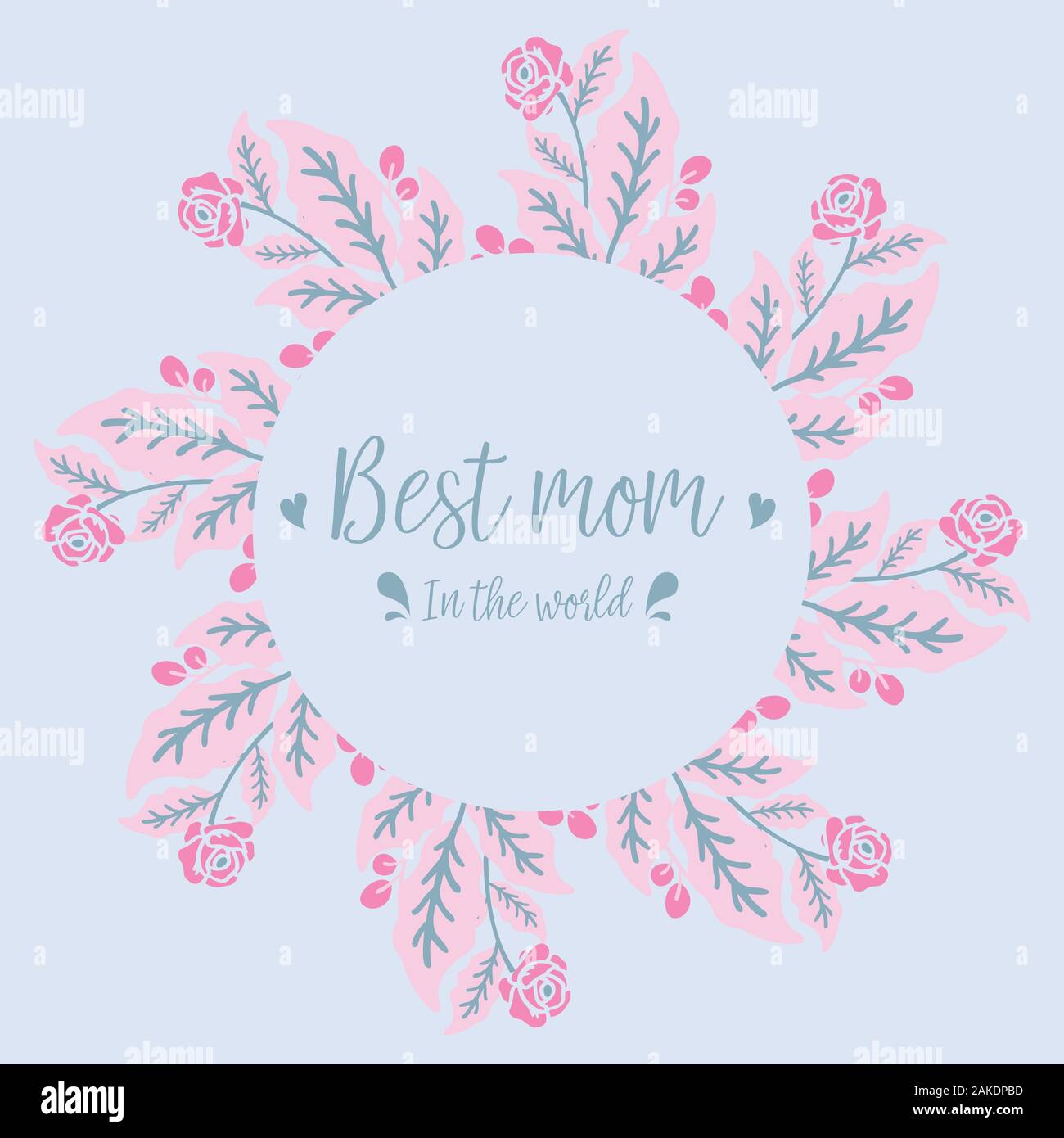 Greeting card template design best mom in the world, with ornate leaf ...