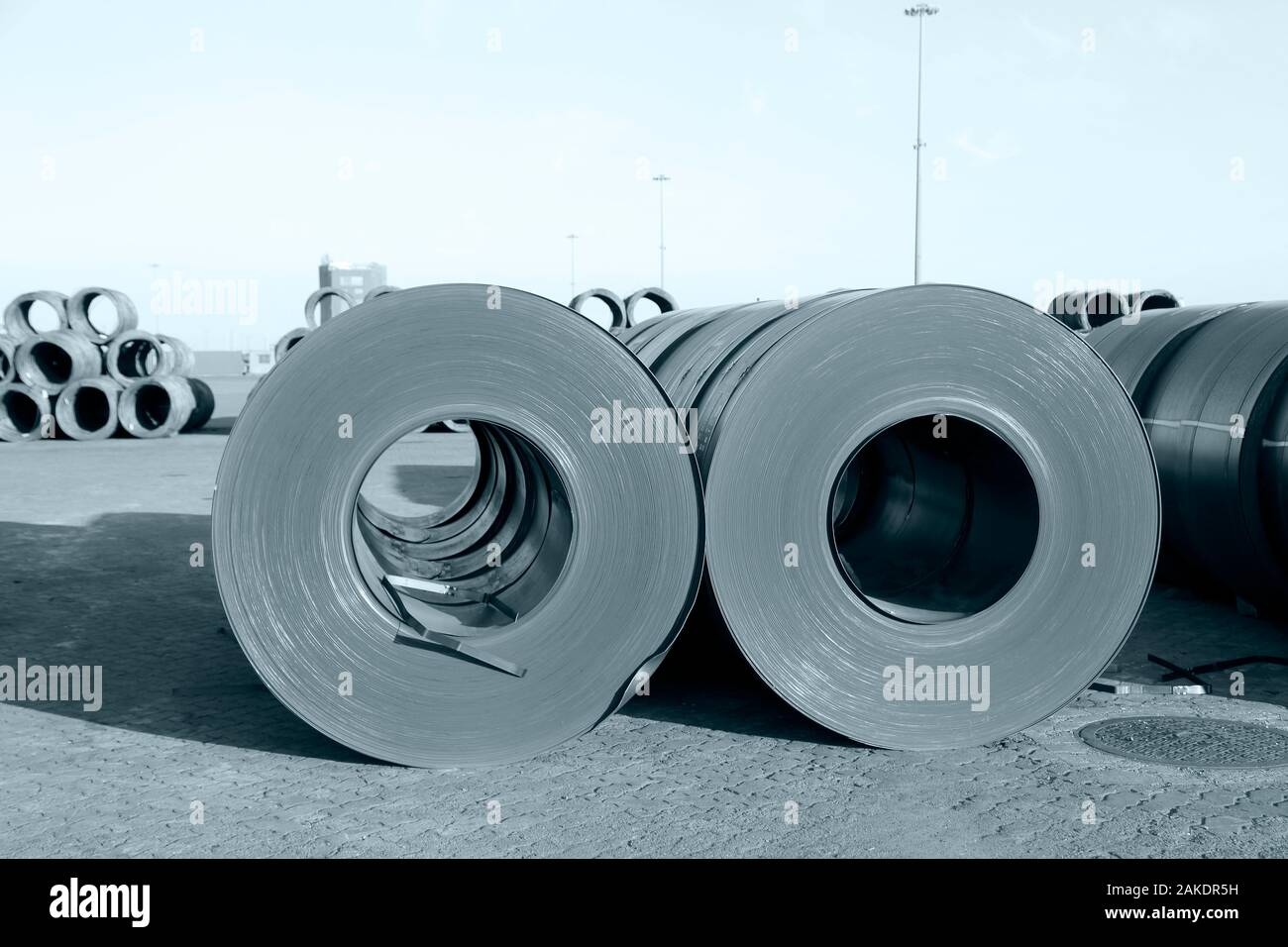 roll steel in harbor, Cold rolled steel coils Stock Photo - Alamy